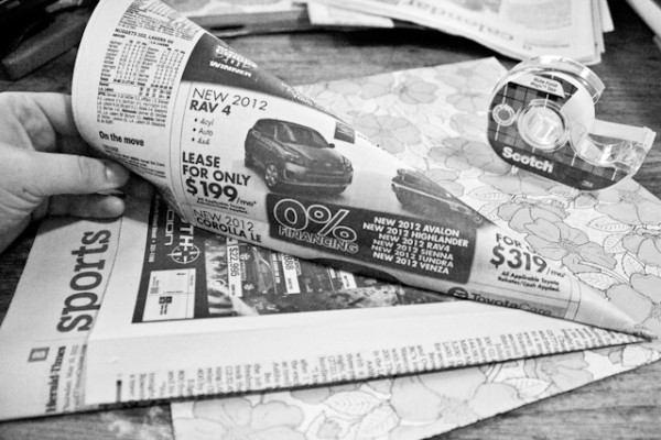 How-to: Make Upcycled Newspaper Popcorn Holders • Crafting a Green World