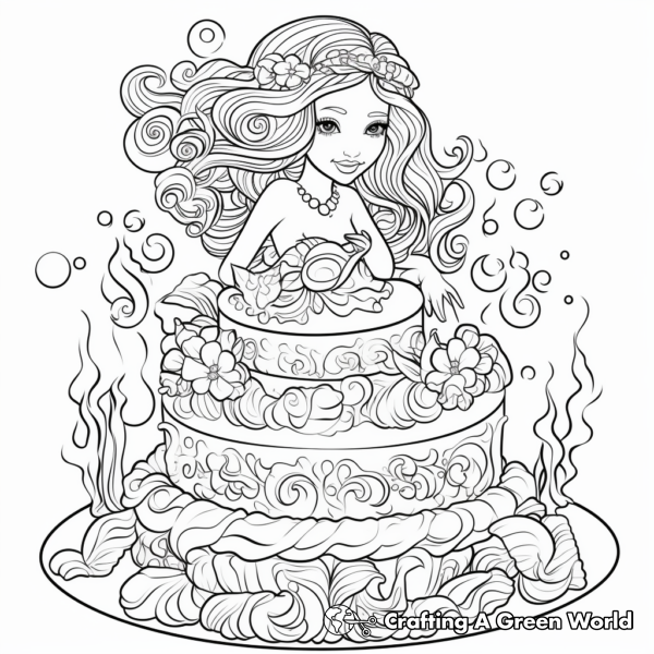 Mermaid Cake Coloring Pages - Free & Printable!