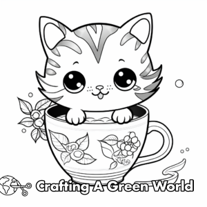 Cat In A Cup Coloring Pages - Free & Printable!