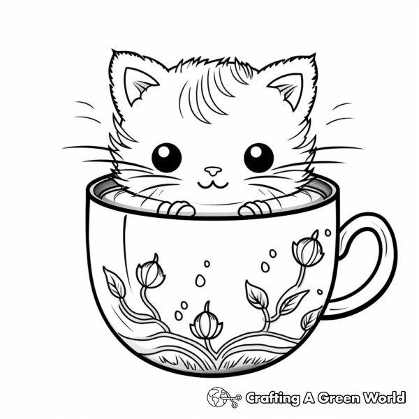 Cat In A Cup Coloring Pages - Free & Printable!