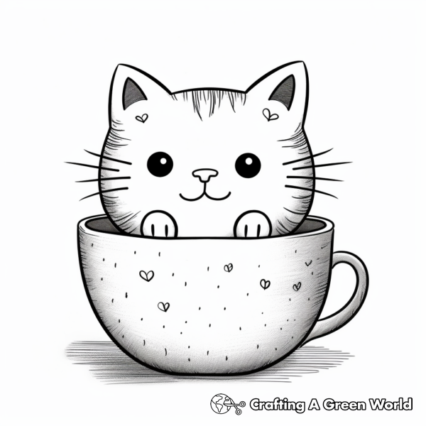 Cat In A Cup Coloring Pages - Free & Printable!