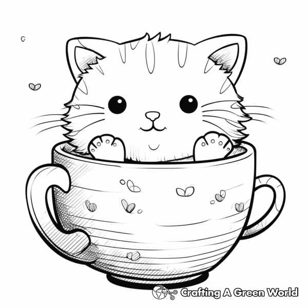 Cat In A Cup Coloring Pages - Free & Printable!