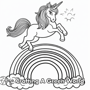 Unicorn Jumping Over A Rainbow Coloring Pages - Free & Printable!