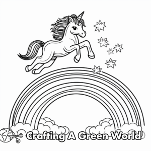 Unicorn Jumping Over A Rainbow Coloring Pages - Free & Printable!