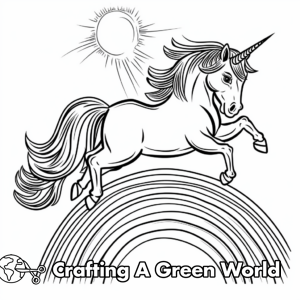 Unicorn Jumping Over A Rainbow Coloring Pages - Free & Printable!