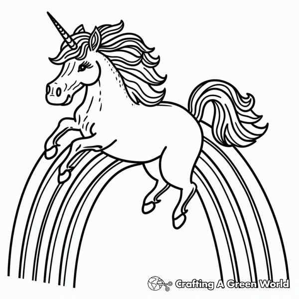 Unicorn Jumping Over A Rainbow Coloring Pages - Free & Printable!