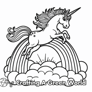 Unicorn Jumping Over A Rainbow Coloring Pages - Free & Printable!