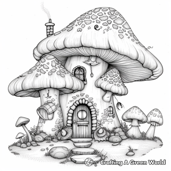 Mushroom Cottagecore Coloring Pages