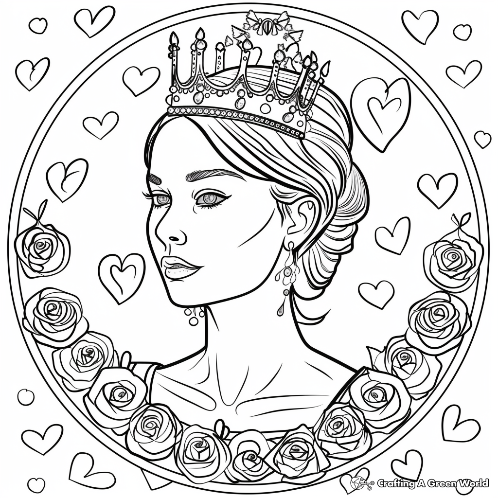 Princess With Hearts Coloring Page