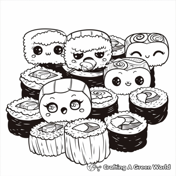 Kawaii Sushi Coloring Pages - Free & Printable!